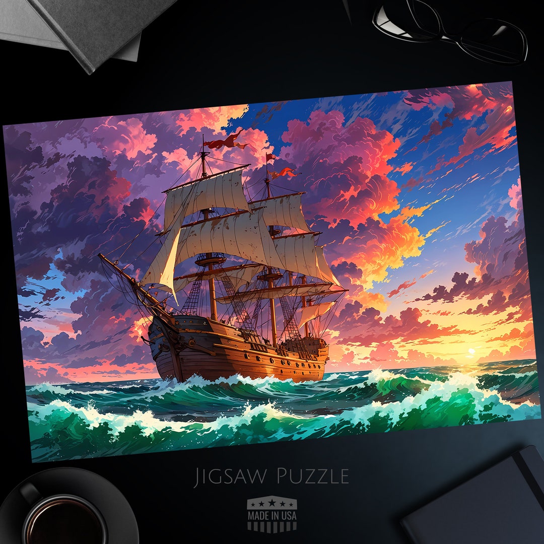 Tall Ship Sunset Jigsaw Puzzle: Challenging Ocean Scene Art - Etsy