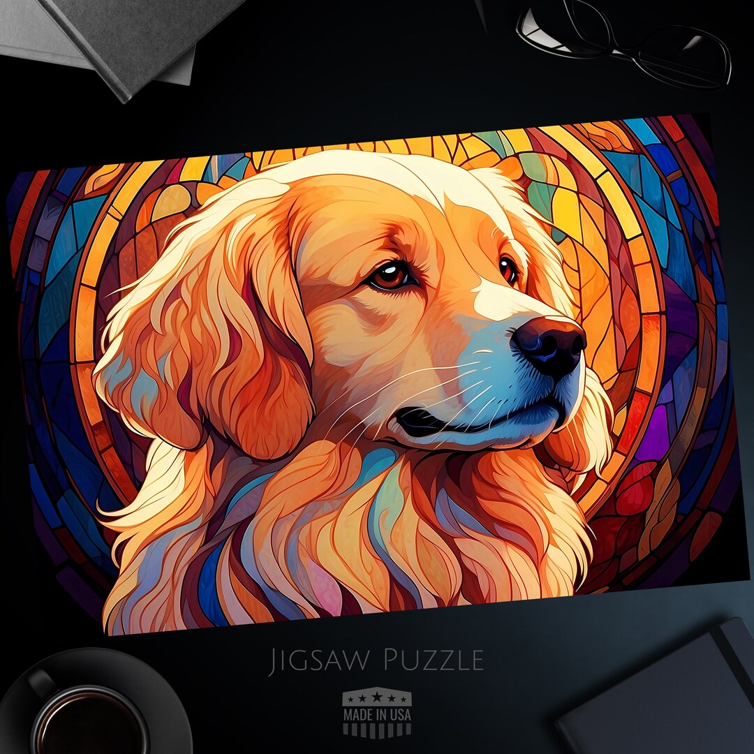 Stained Glass Golden Retriever Jigsaw Puzzle: Colorful Dog Art - Etsy