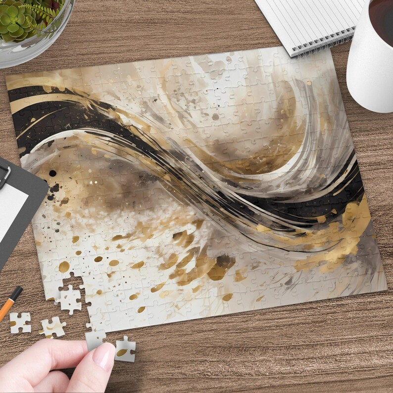 Abstract Art Jigsaw Puzzle, Gold Swirls, Modern Design, Art Gift Idea ...