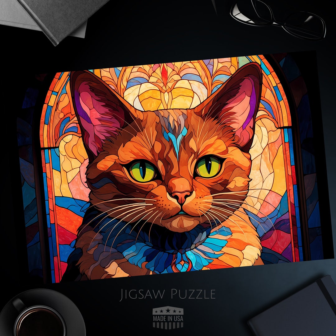 Stained Glass Abyssinian Cat Jigsaw Puzzle: Vibrant Art Portrait - Etsy