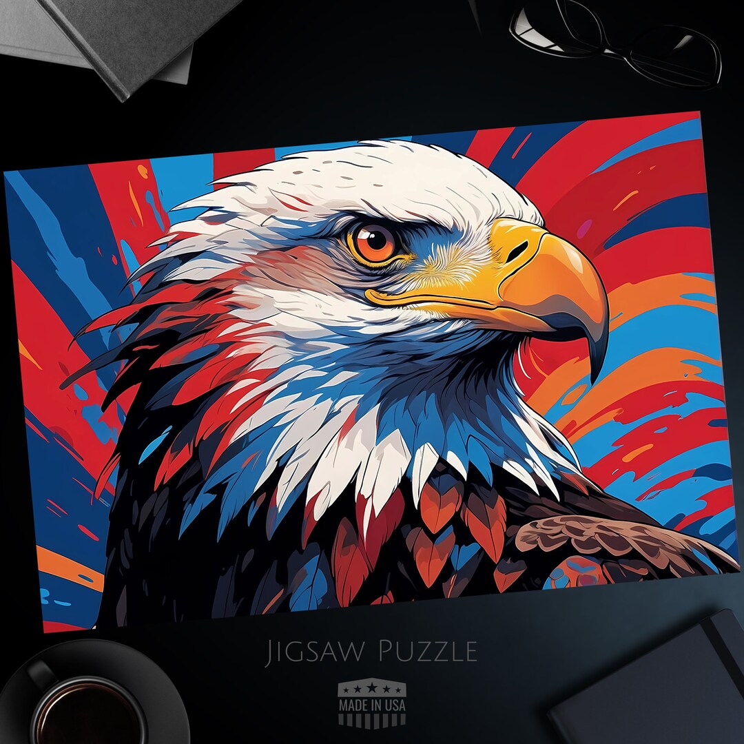 Patriotic Eagle Jigsaw Puzzle, Colorful Bird Art, Vibrant Acrylic Style, Independence Day, 4th ...