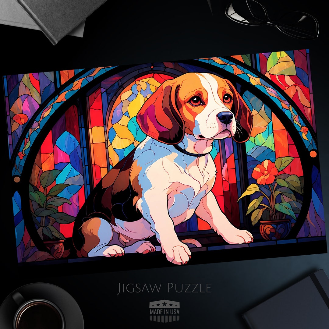 Stained Glass Beagle Dog Jigsaw Puzzle: Vibrant Art for Dog Lovers - Etsy