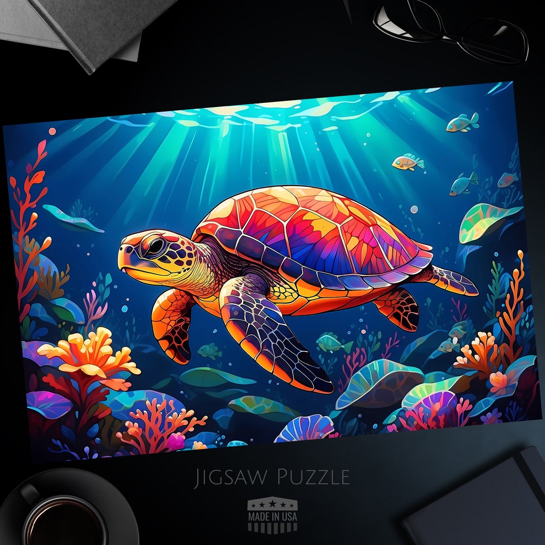 Vibrant Sea Turtle Jigsaw Puzzle, Colorful Ocean Life, Unique Animal ...