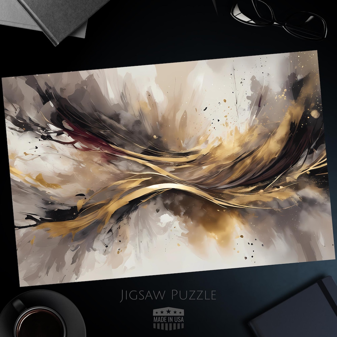 Abstract Art Jigsaw Puzzle, Gold Swirls, Unique Home Decor Gift Idea ...