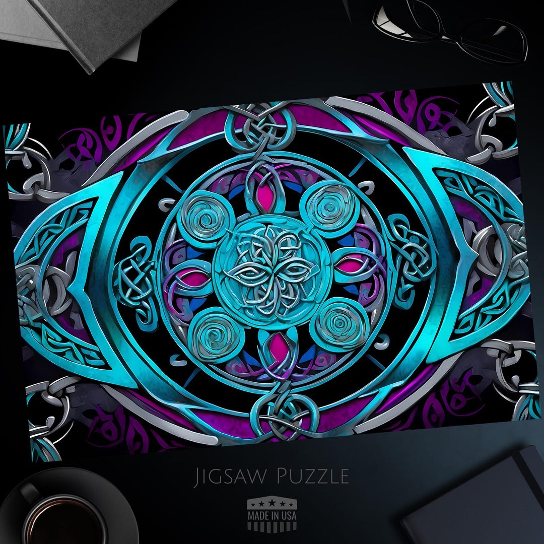 Celtic Knot Jigsaw Puzzle, Turquoise Purple Silver, Intricate Design ...