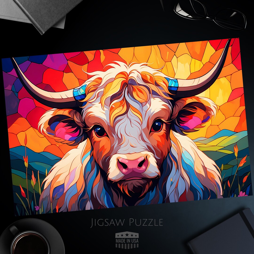 Highland Cow Jigsaw Puzzle, Colorful Animal Puzzle, Adult Jigsaw Puzzle ...