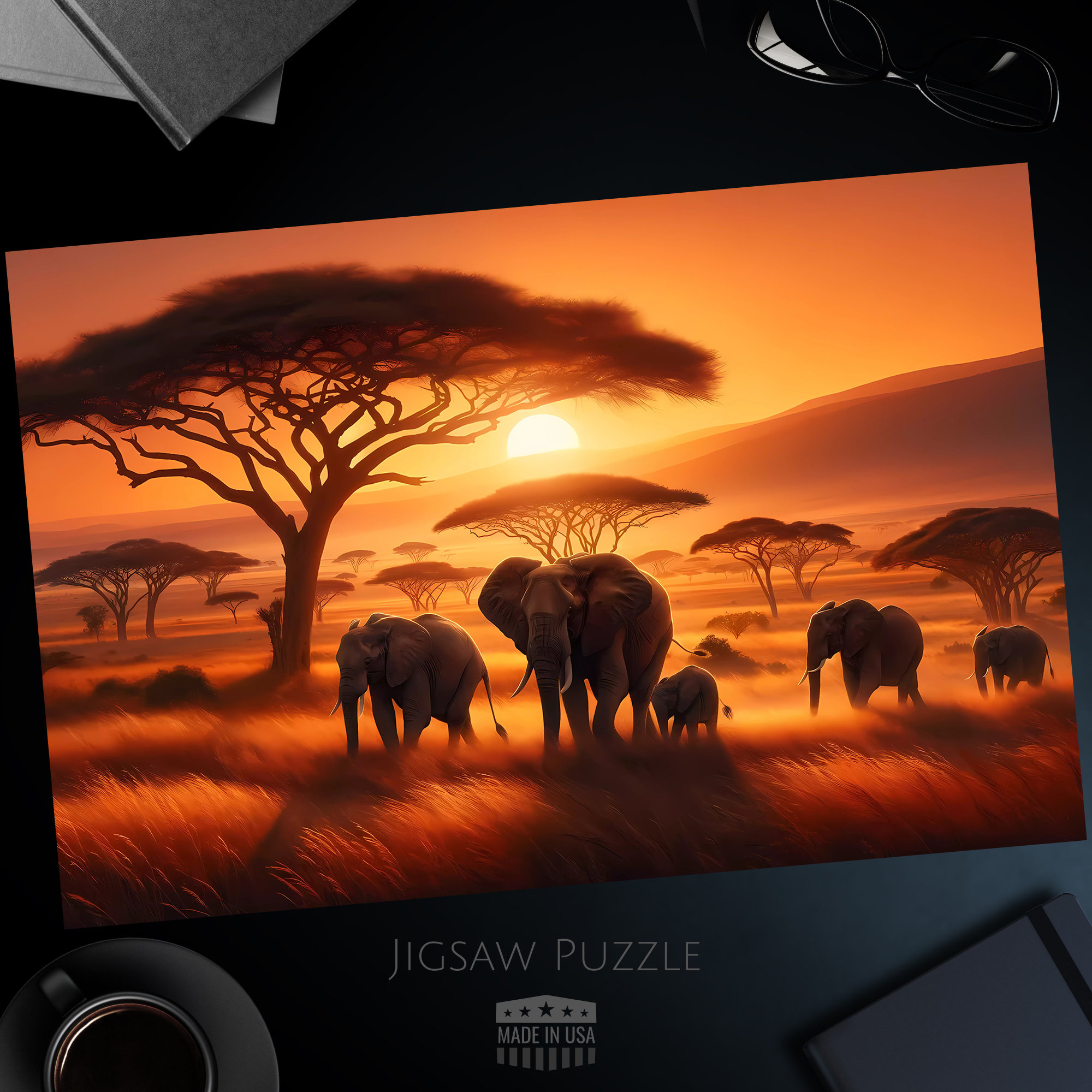Sunset Safari Elephants Jigsaw Puzzle: African Wildlife Scenery - Etsy