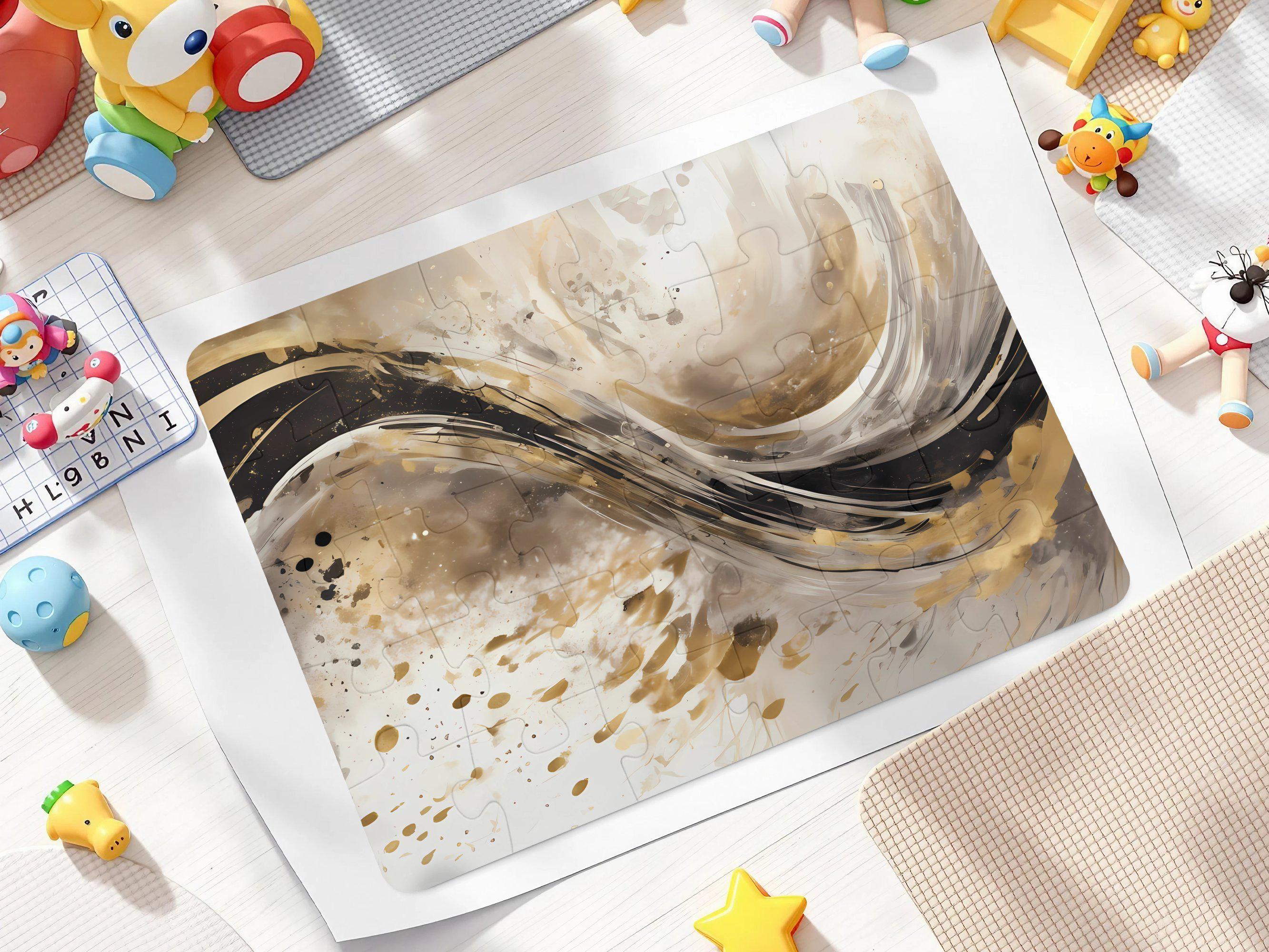 Abstract Art Jigsaw Puzzle, Gold Swirls, Modern Design, Art Gift Idea ...