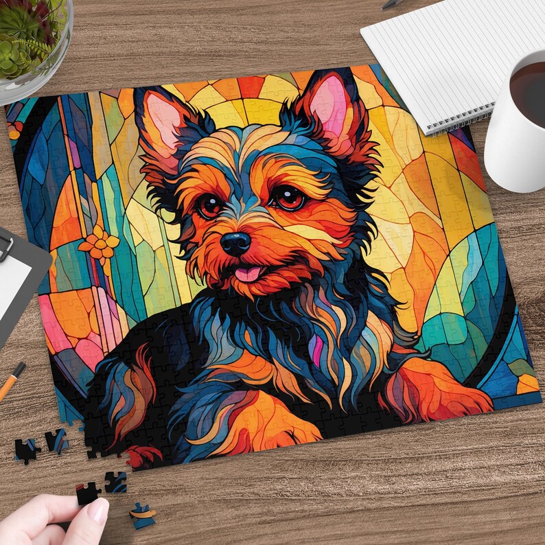 Stained Glass Yorkie Jigsaw Puzzle: Colorful Yorkshire Terrier - Etsy