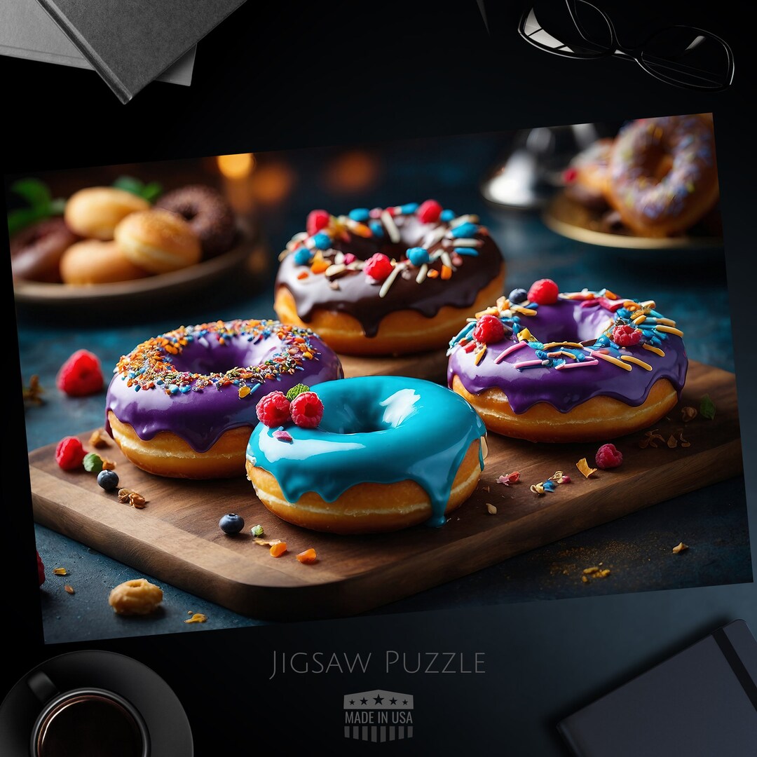 Vibrant Donut Jigsaw Puzzle, Colorful Dessert Food Photography, Family ...