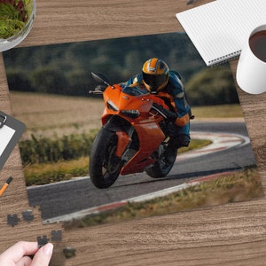 Motorcycle Jigsaw Puzzle, Orange Sports Bike Racing on Track, Perfect ...