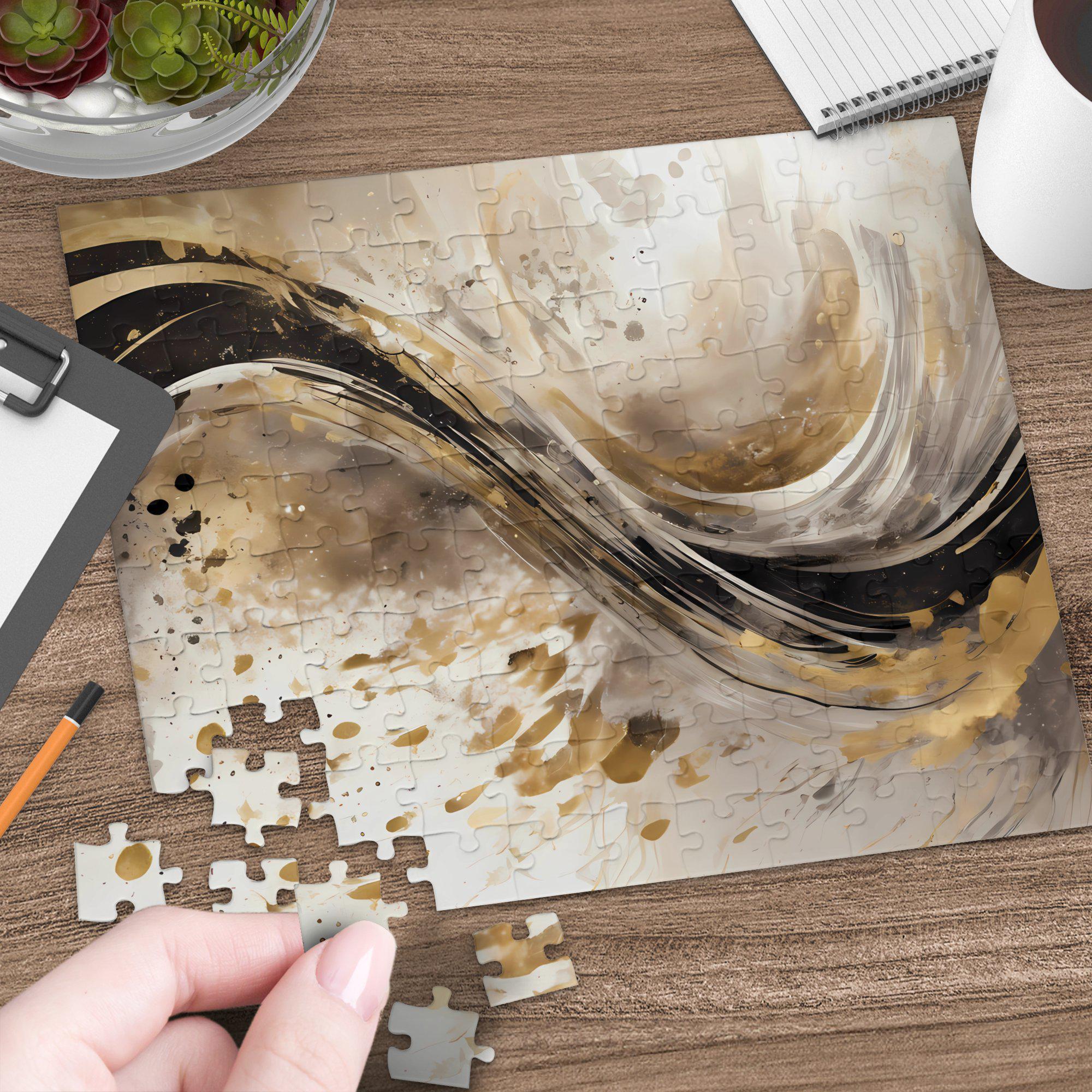 Abstract Art Jigsaw Puzzle, Gold Swirls, Modern Design, Art Gift Idea ...