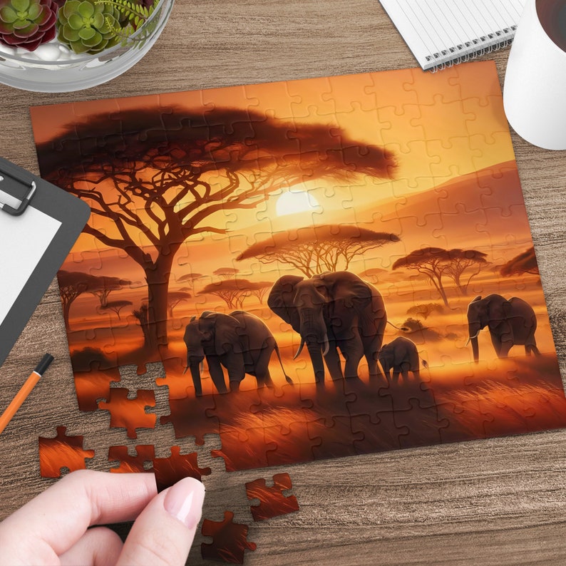 Relaxing Safari Elephants Jigsaw Puzzle – Sunset Wildlife Scenery for ...