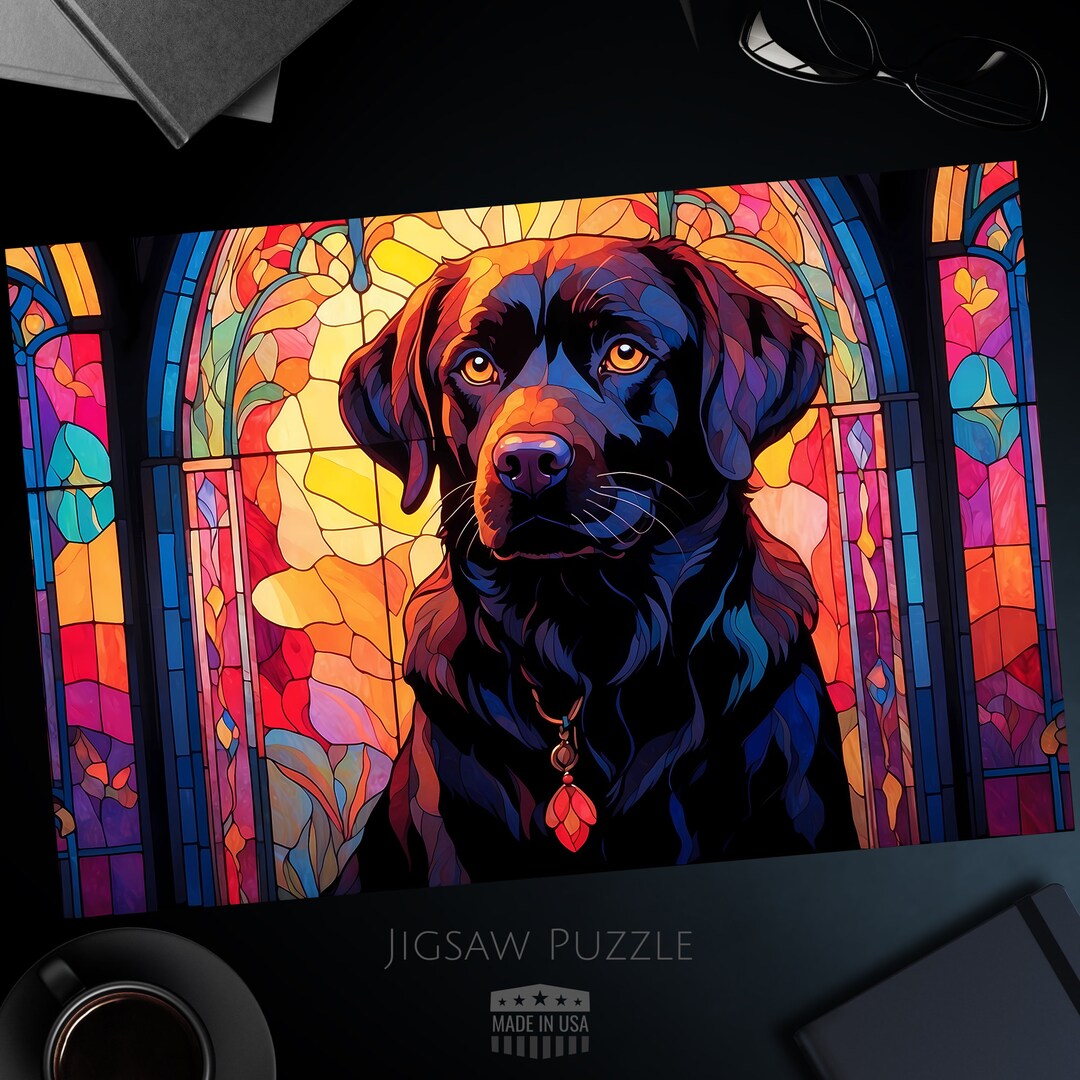 Stained Glass Style Labrador Retriever Jigsaw Puzzle, Colorful Dog Art ...