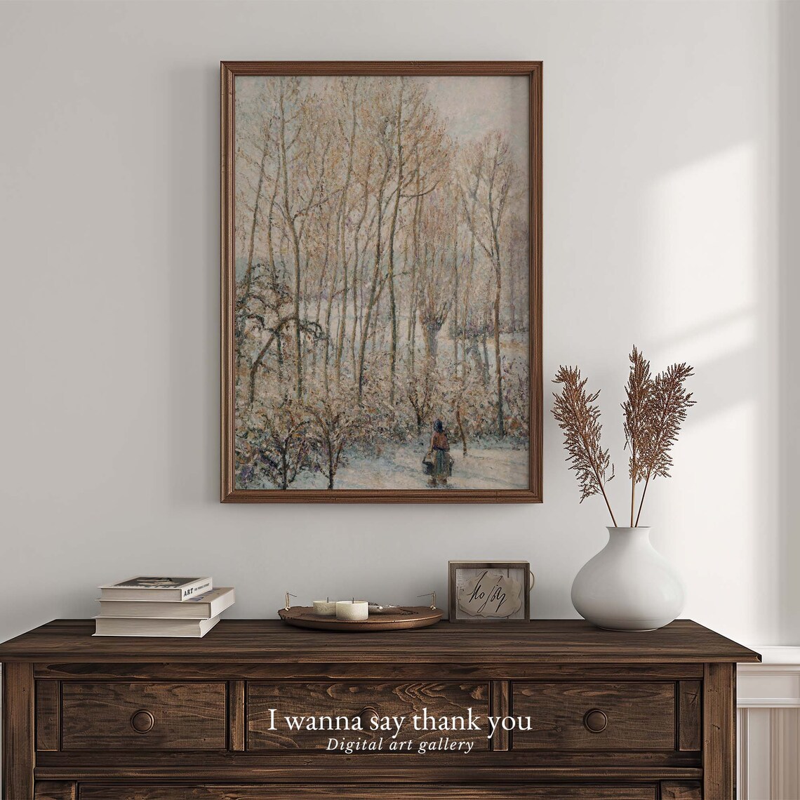 Winter Landscape Impressionist Painting, Snowy Forest Scene Wall Art ...