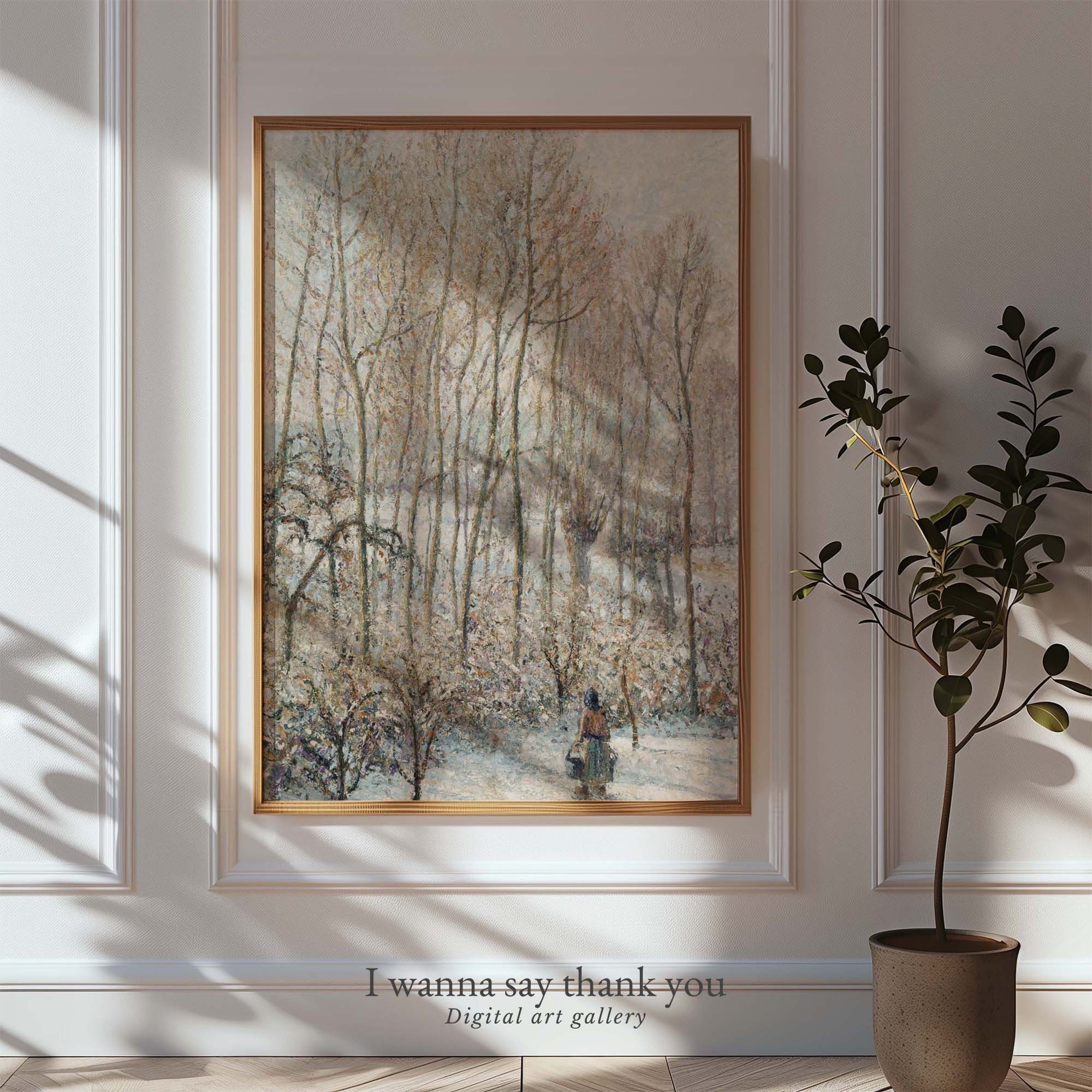 Winter Landscape Impressionist Painting, Snowy Forest Scene Wall Art ...
