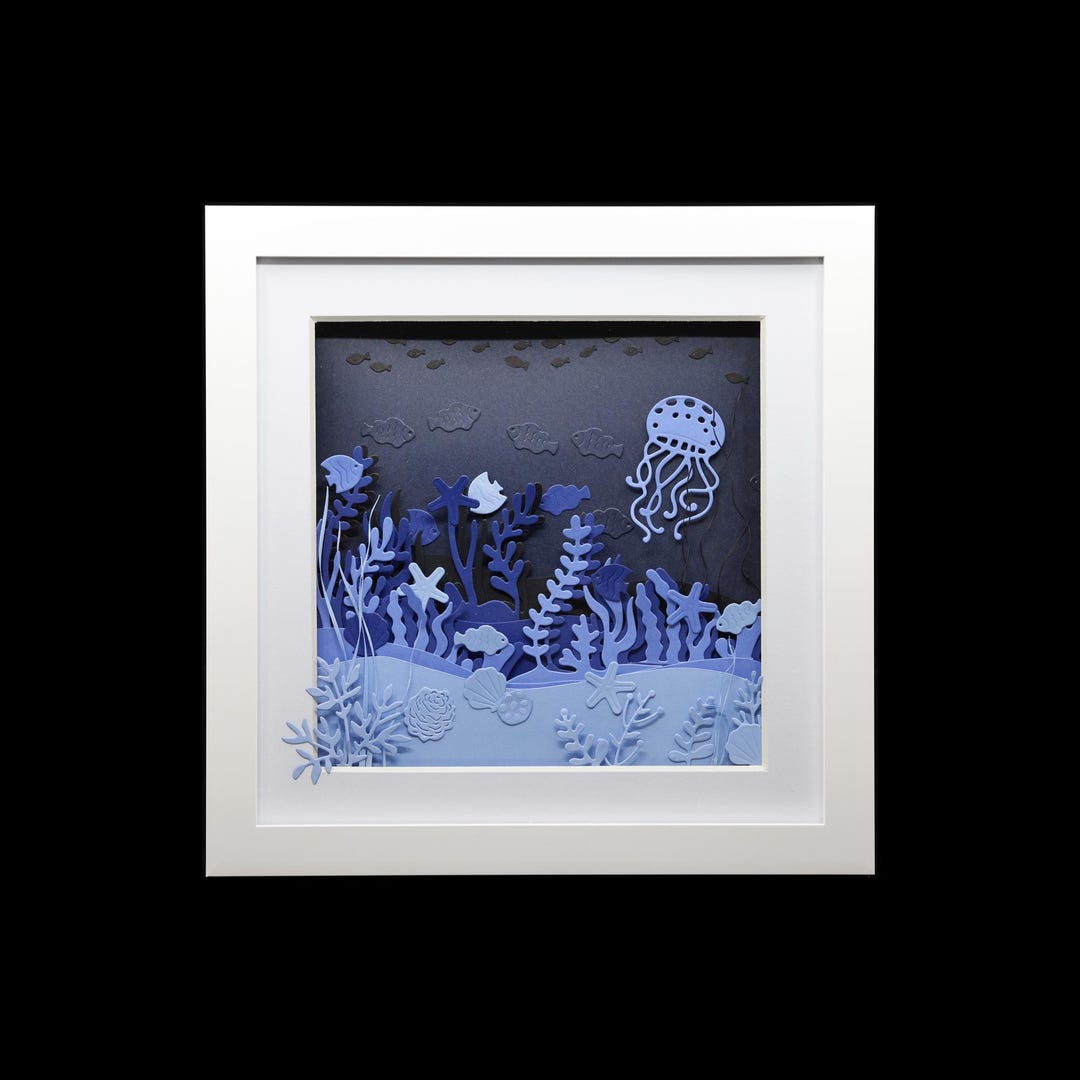 Ocean Life Papercut Shadow Box Art: Layered Marine Scene (225mm X 225mm ...