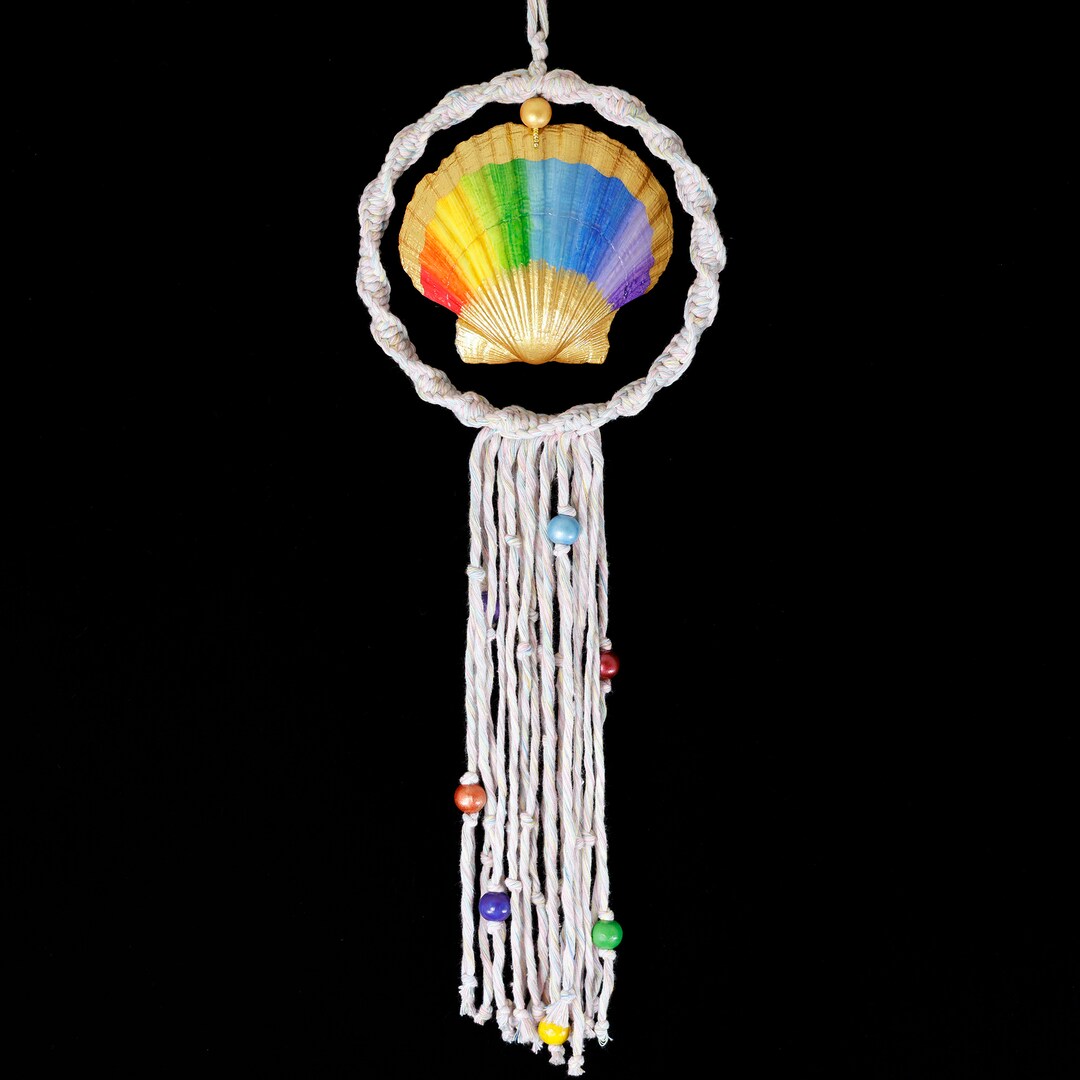 Rainbow Shell Macrame Wall Hanging, Large Natural Sea Shell, Wall Hanging Artwork, Housewarming ...