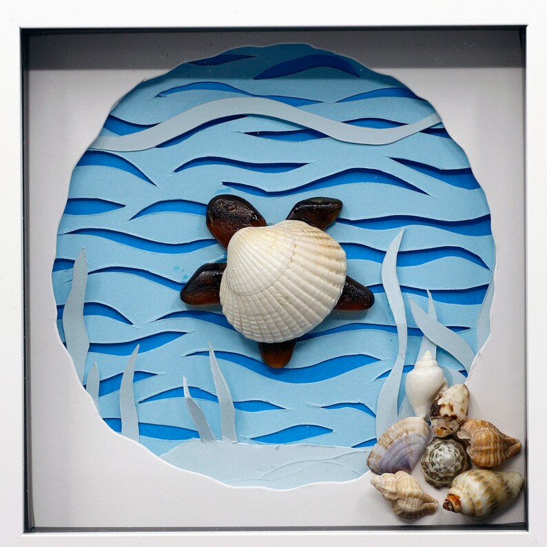 Sea Shell Turtle 3D Shadow Box, Unique Wall Art (125mm) - Etsy UK
