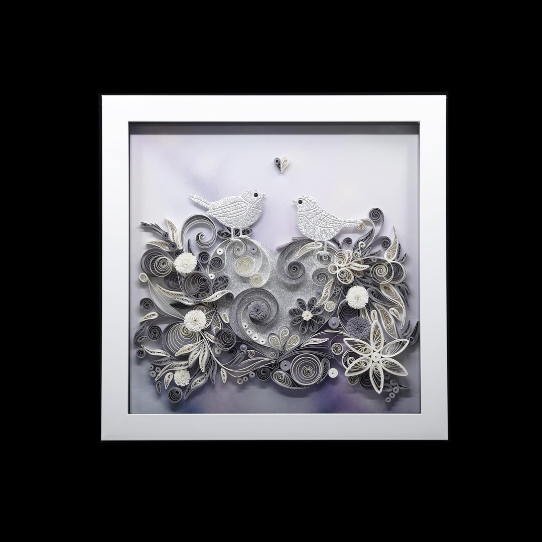 3D Paper Quill Art, Silver Birds Anniversary Gift, Shadow Box Frame - Etsy