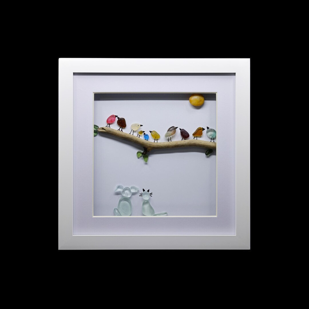 Feathers & Paws in Sea Glass, 3D Sea Glass Art, Sea Glass Birds, Shadow ...