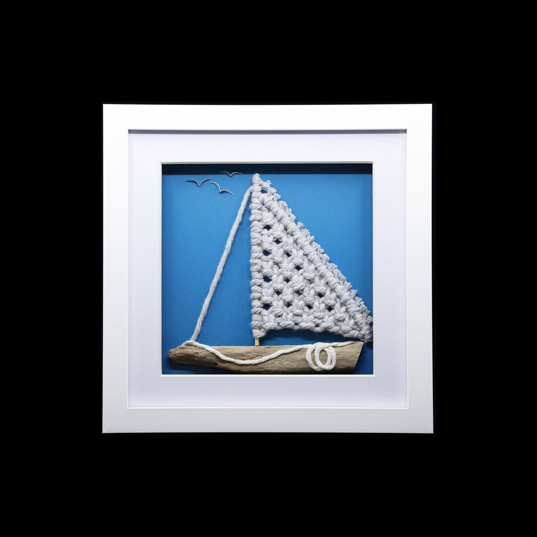 Macrame Sail Boat 3D Art, Driftwood and Macrame Picture, Box Frame ...