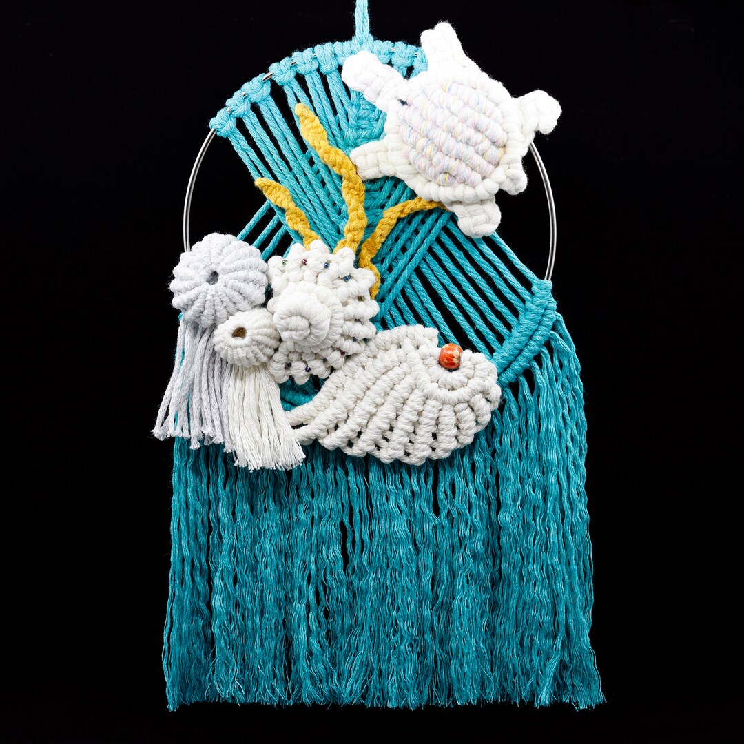 Macrame Seascape, Sea Turtle, Sea Shells and Coral, Wall Decoration ...