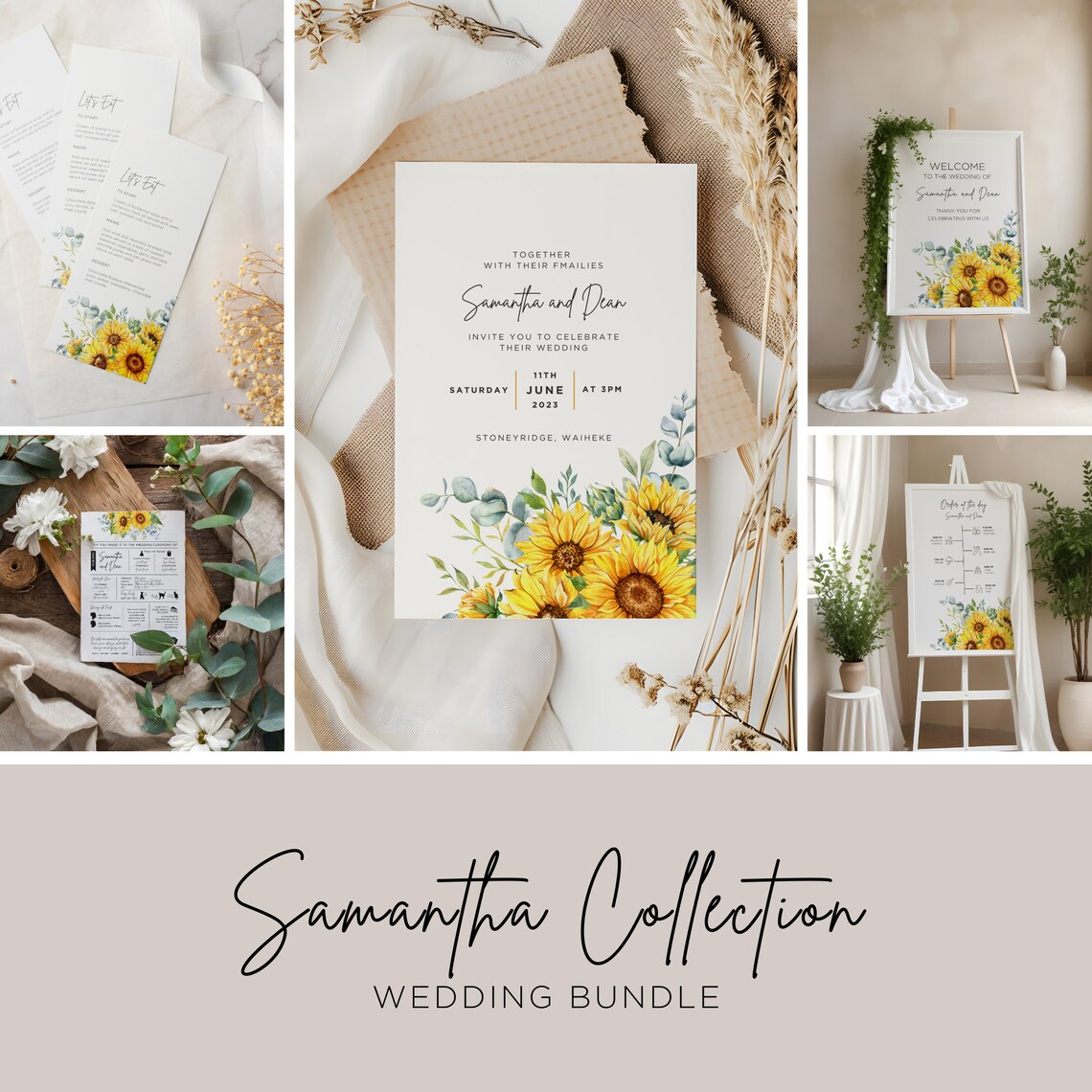 SAMANTHA Sunflower Wedding Reception - Ceremony Card, Printable Wedding ...