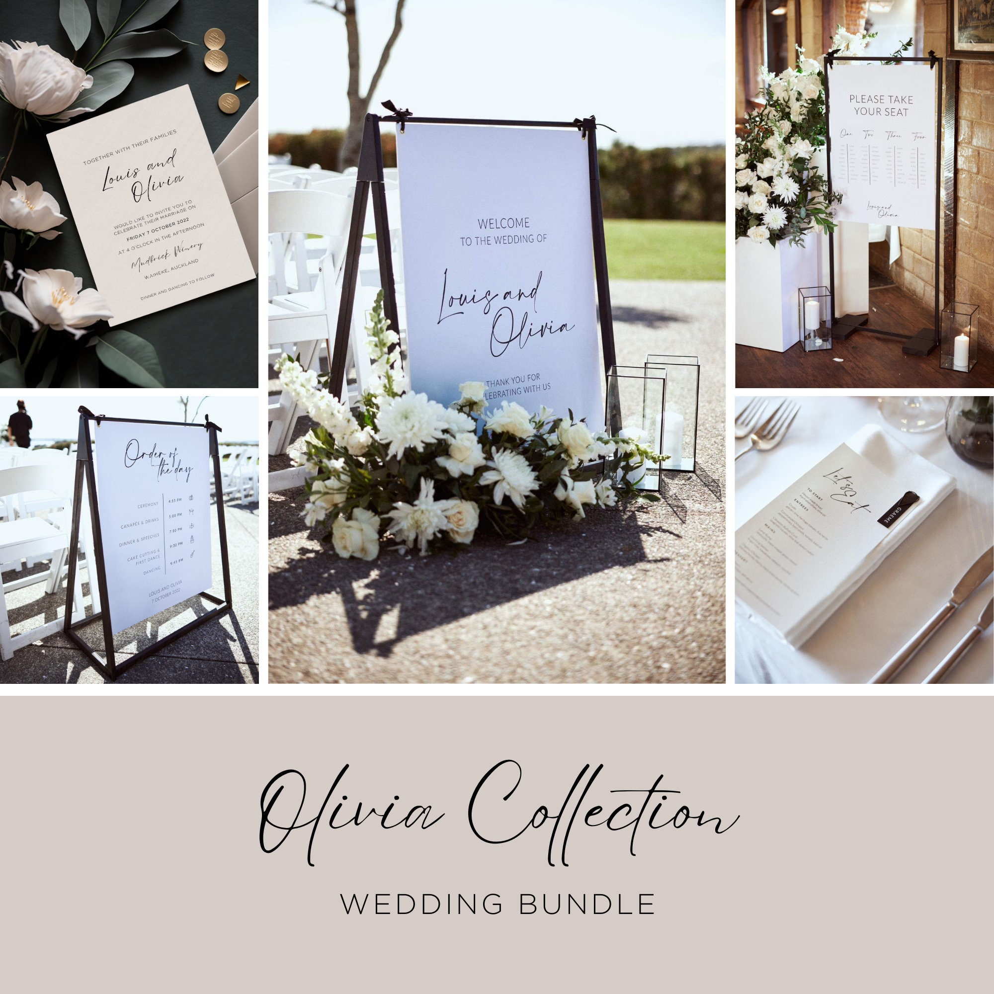 OLIVIA Modern Elegant Wedding Bundle, Printable Wedding Signs Download ...