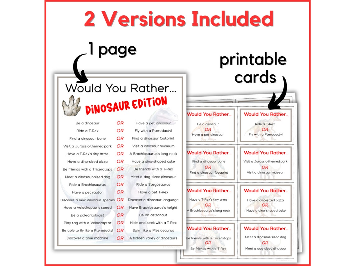 Dinosaur Would You Rather Game - a Dinosaur Printable This or That ...