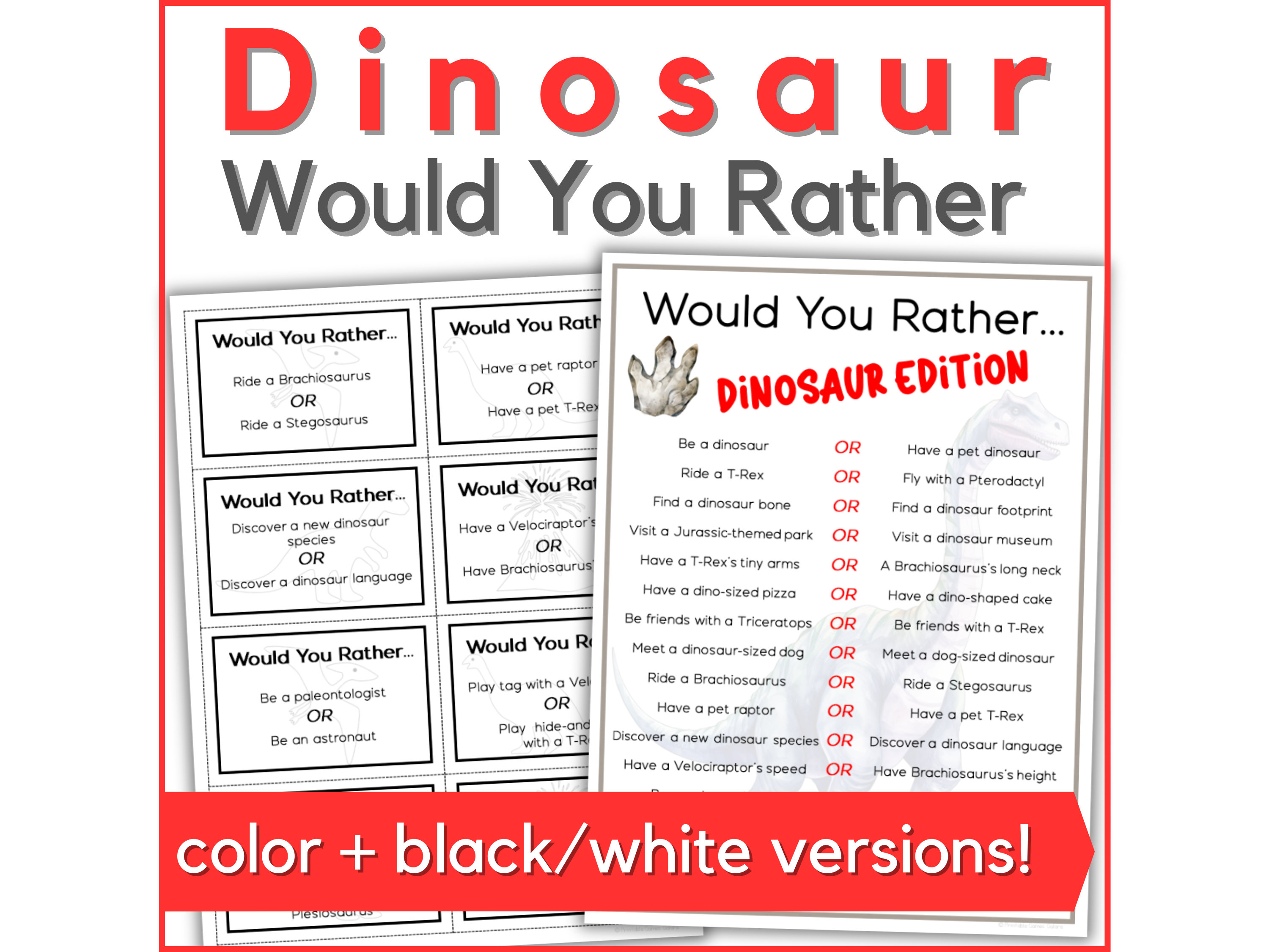 Dinosaur Would You Rather Game - a Dinosaur Printable This or That ...