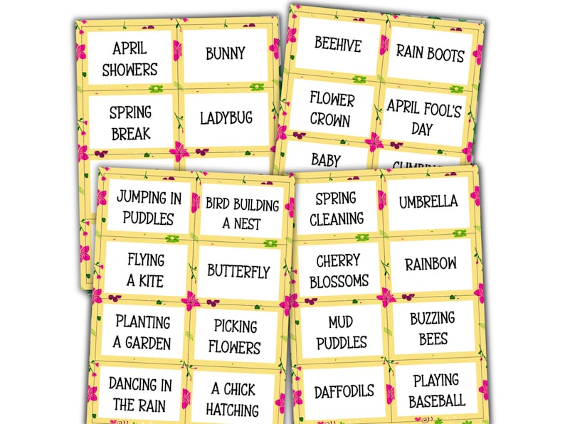 Spring Printable Charades Cards - Family Friendly Charades Game Cards ...