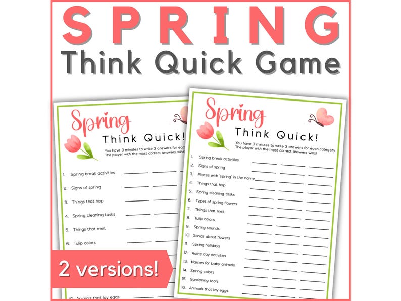 Spring Think Quick Game - a Fast Paced Printable Spring Party Game for ...