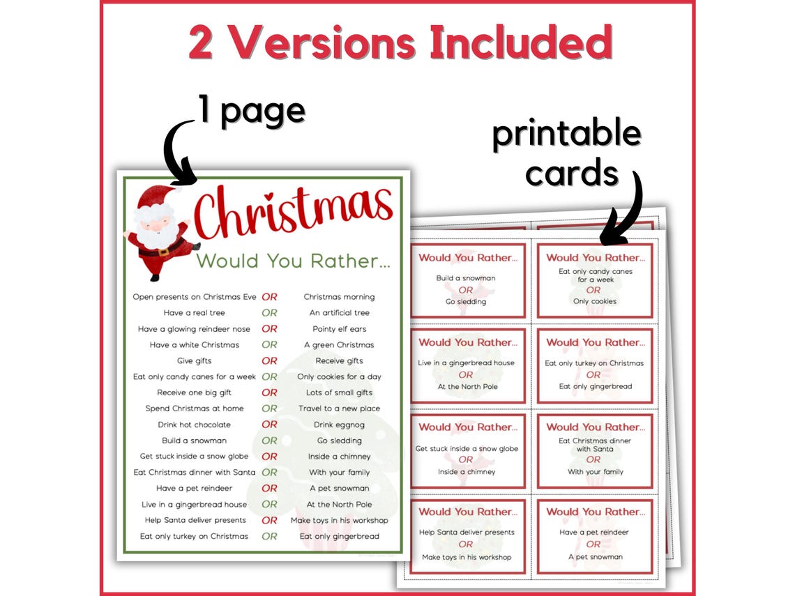 Christmas Would You Rather Game - a This or That Style Christmas Fun ...