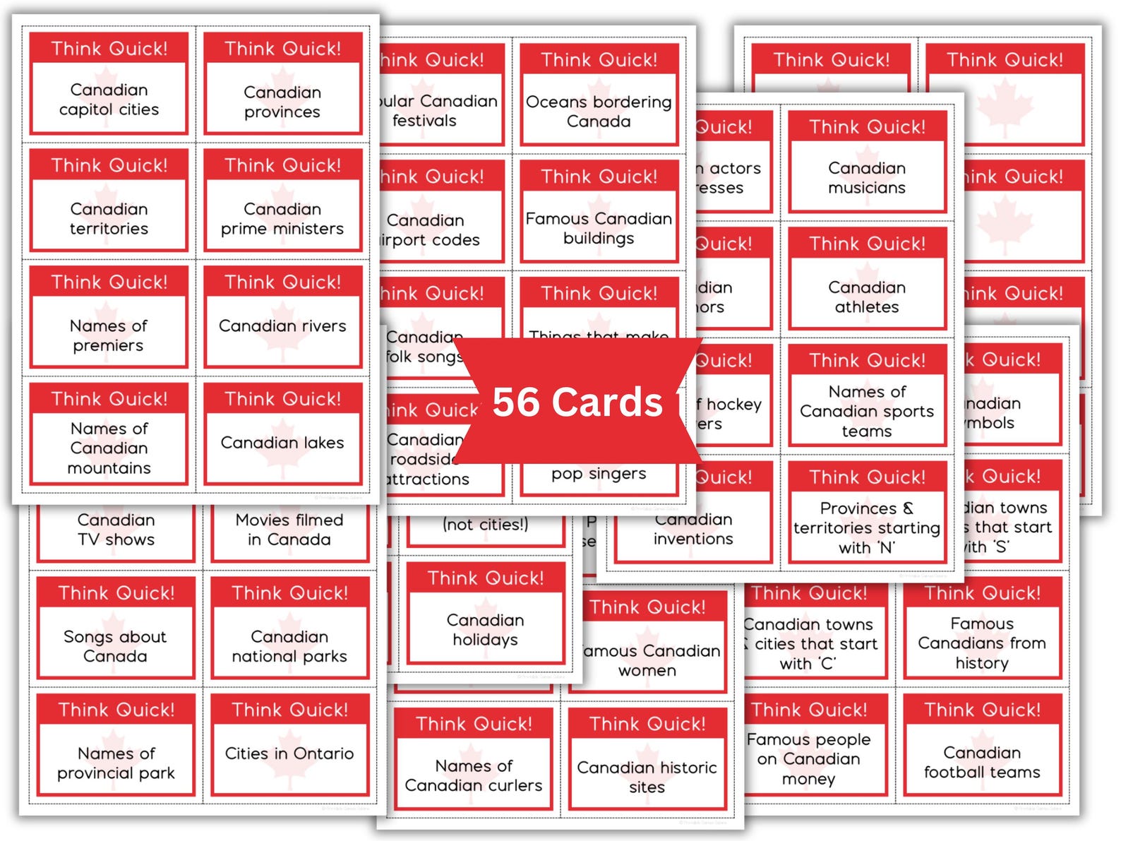 Canada Day Printable Party Game - a Fast Paced Think Quick Canadian ...
