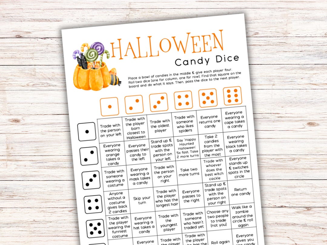 Halloween Candy Dice Game: Printable Party Activity for Kids Groups or ...