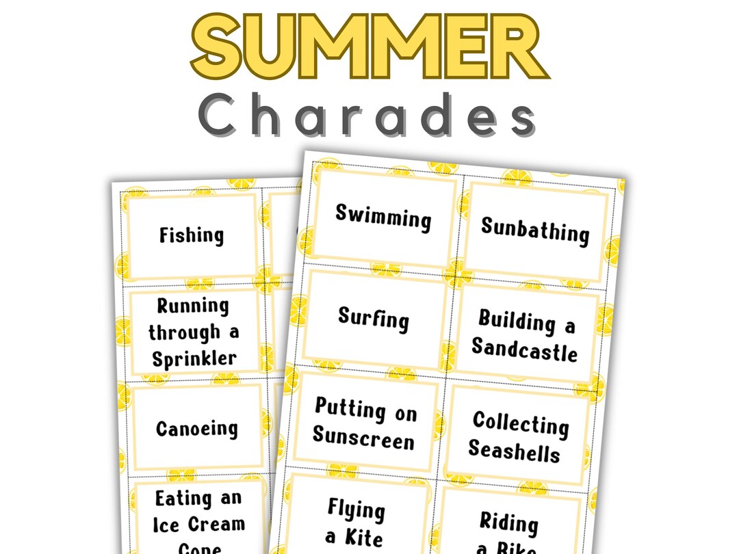 Summer Charades Game Printable | Summer Party Game for Kids, Adults ...