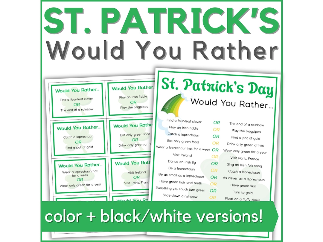 St. Patrick's Day Would You Rather Game - a This or That St. Patrick's ...