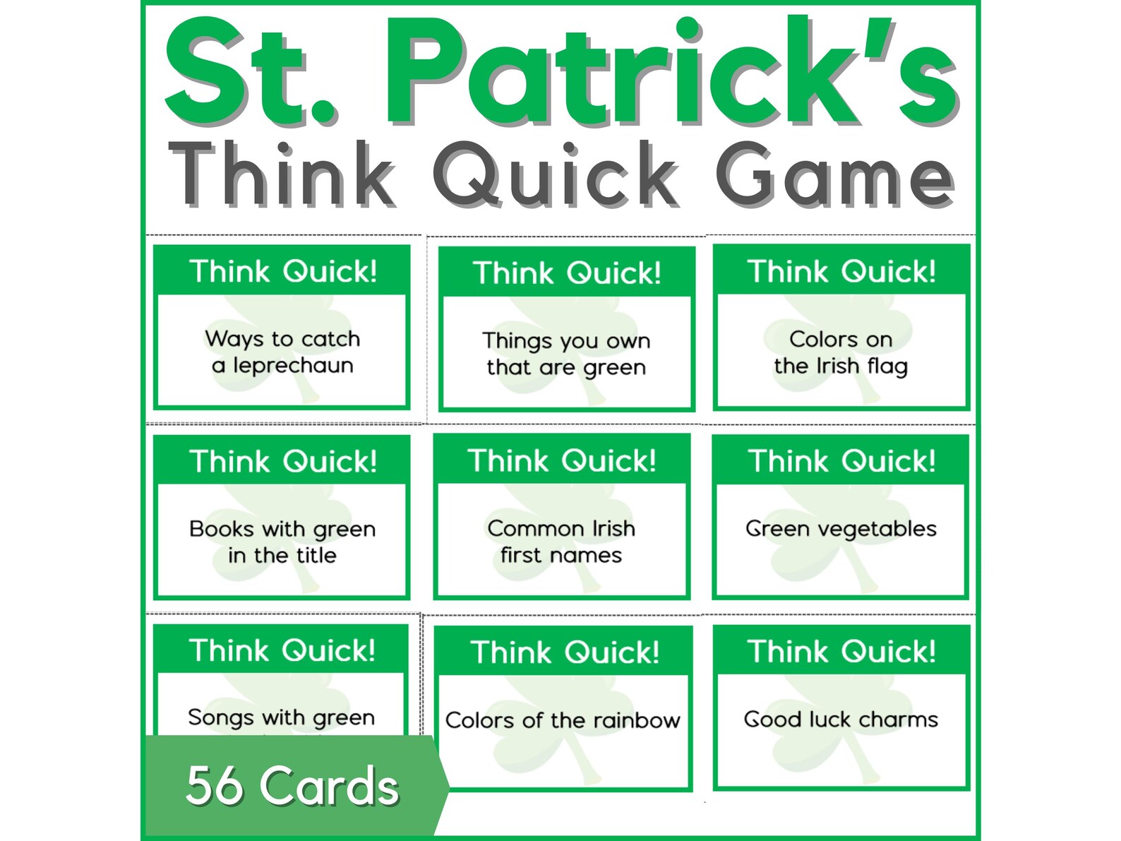 St. Patrick's Day Printable Party Game - a Fast Paced Think Quick St ...