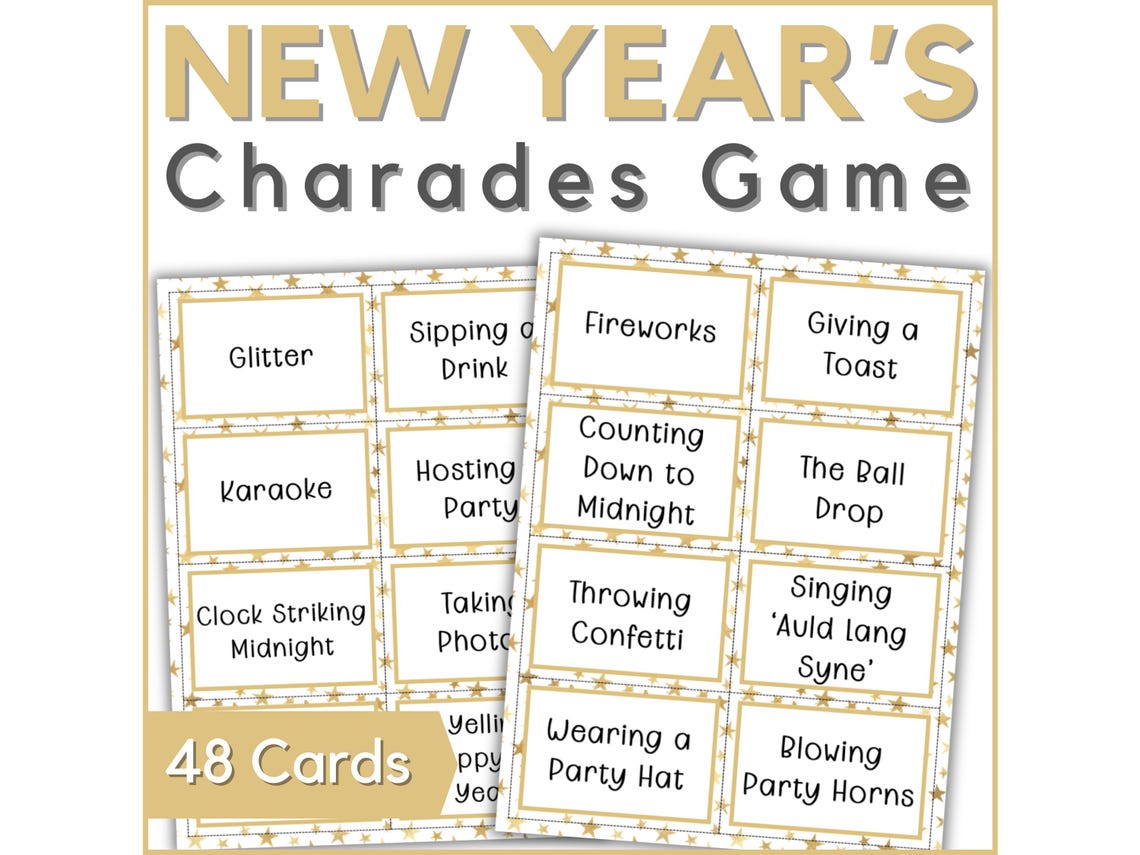 New Year's Eve Printable Charades Cards - Family Charades Game Cards ...