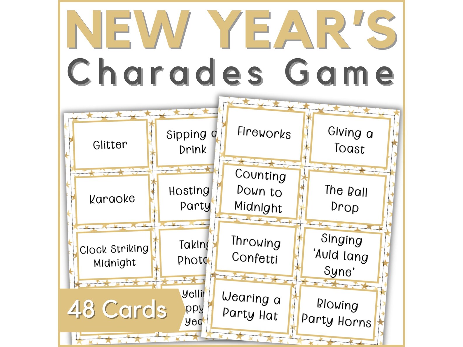 New Year's Eve Printable Charades Cards - Family Charades Game Cards ...