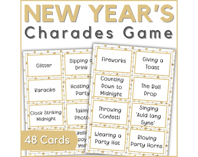 New Year's Eve Printable Charades Cards - Family Charades Game Cards ...