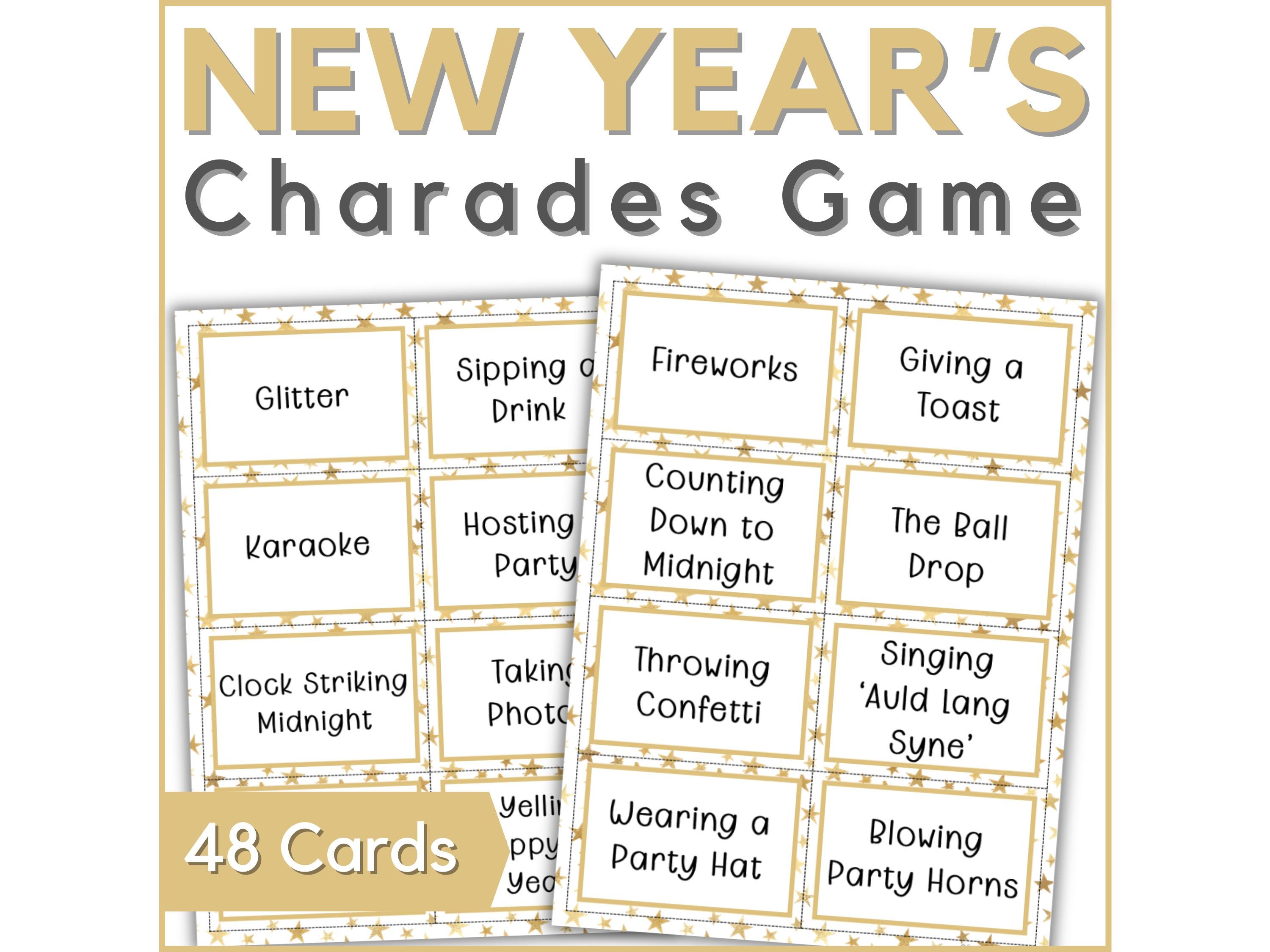 New Year's Eve Printable Charades Cards - Family Charades Game Cards ...