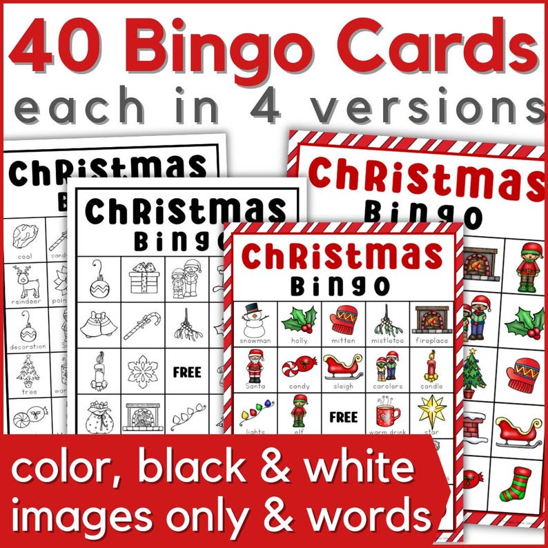 Printable Christmas Bingo Game Cards - Holiday Classroom Bingo, Fun ...
