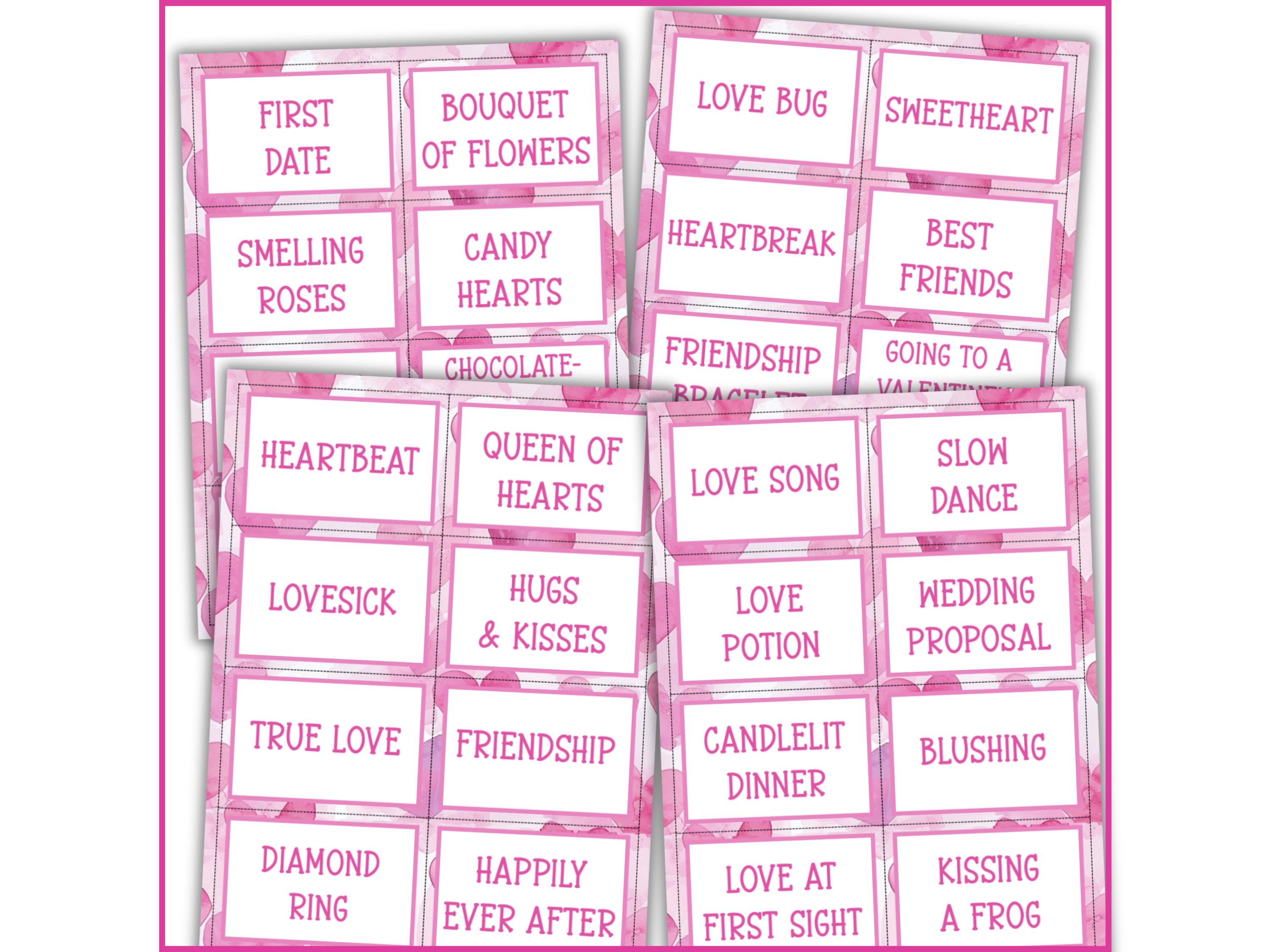 Valentine's Day Printable Charades Cards - Family Friendly Charades ...