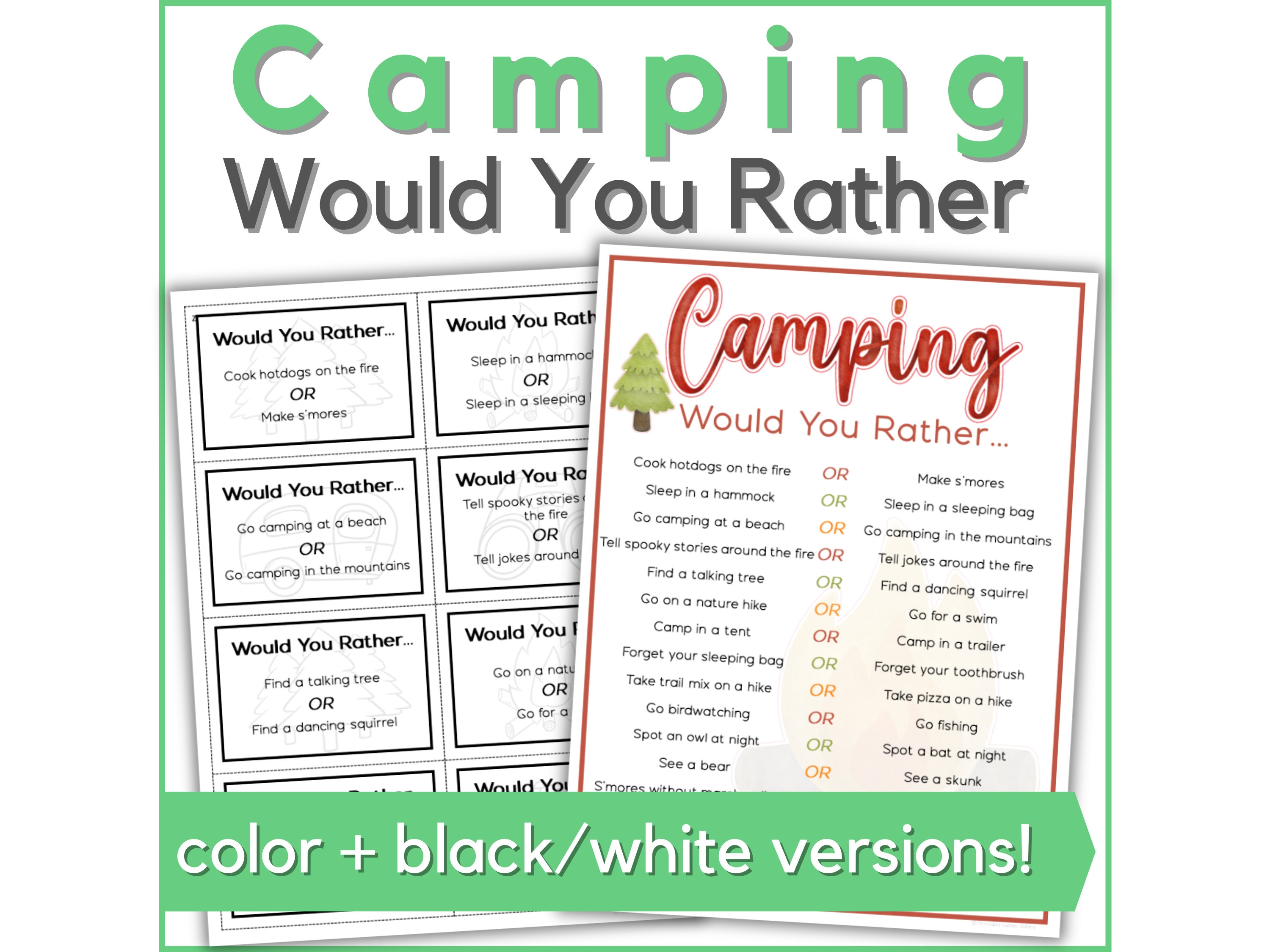 Camping Would You Rather Game - for a Printable This or That Style ...