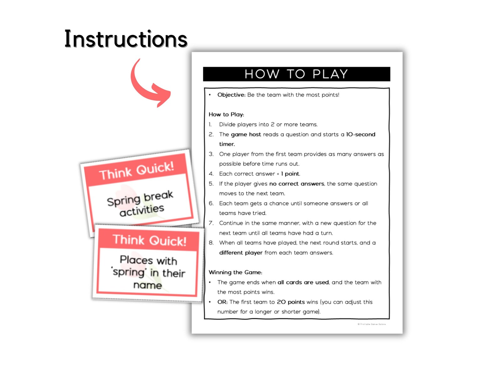 Spring Printable Party Game - a Fast Paced Think Quick Spring Game ...