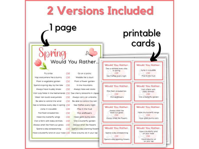 Spring Would You Rather Game - a This or That Printable Spring Party ...