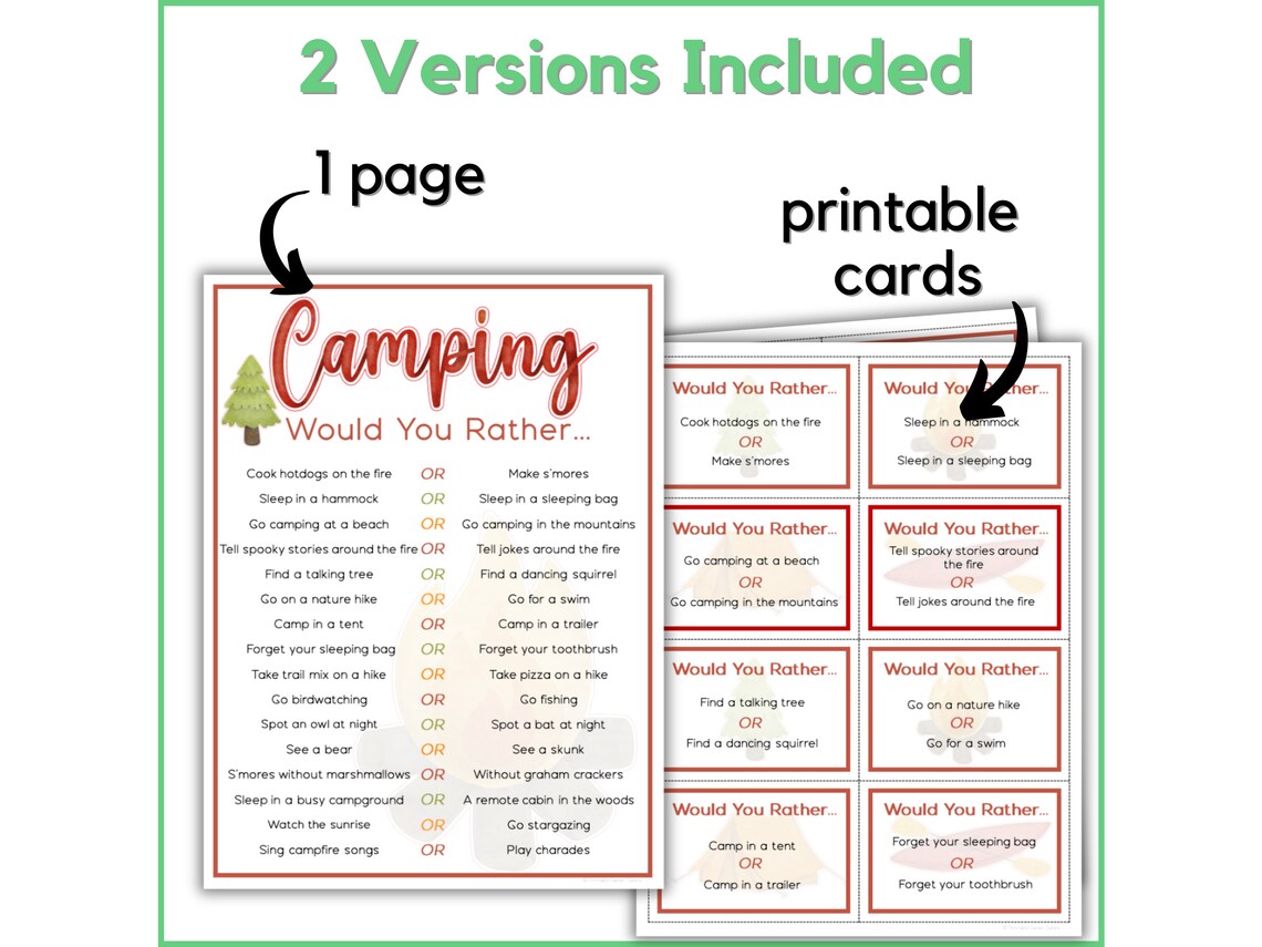 Camping Would You Rather Game - for a Printable This or That Style ...