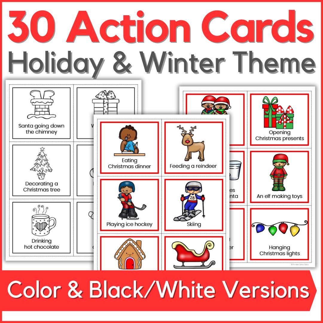 Printable Christmas Charades Game - Winter Holiday Charades Game Cards ...